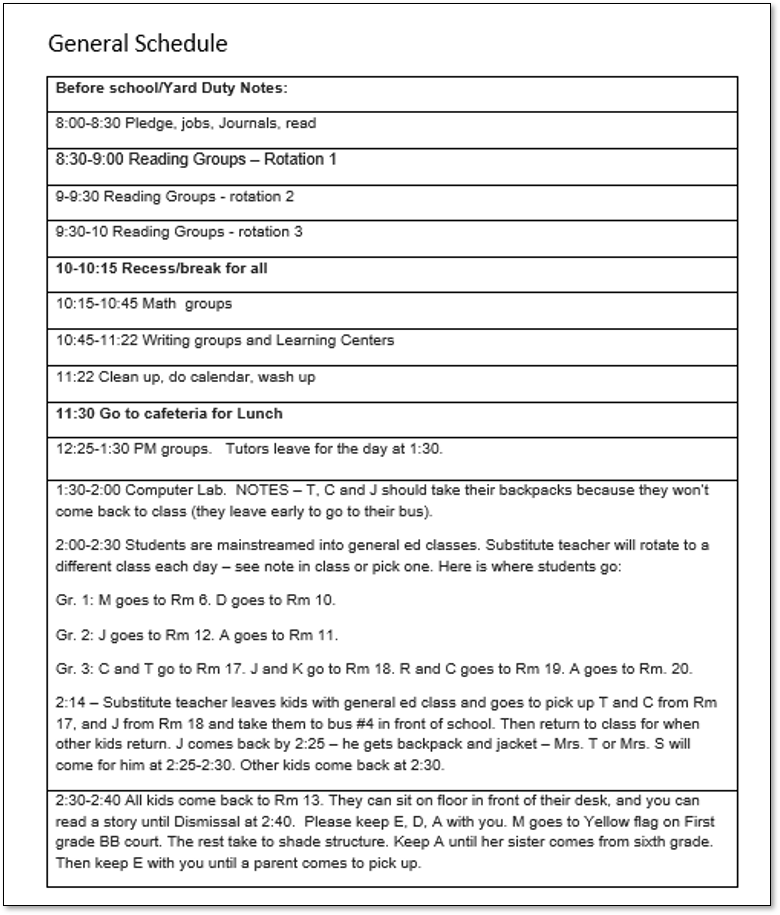 Plan for a Substitute Teacher - Lisa Goodell