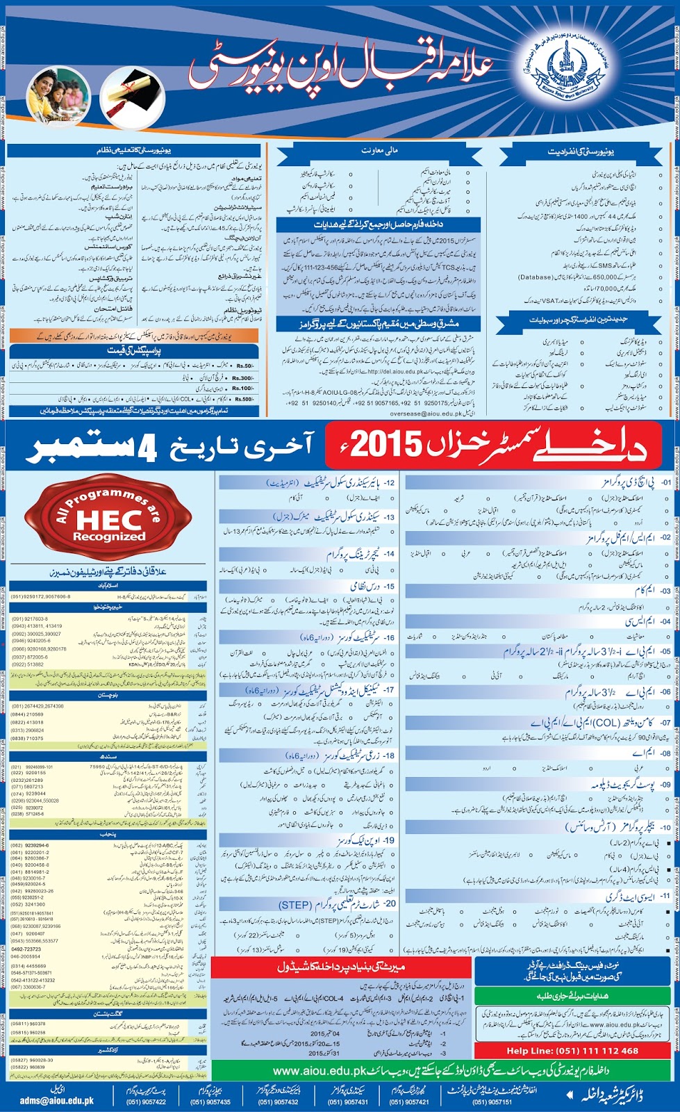 ALLAMA IQBAL OPEN UNIVERSITY: aiou Admission Advertisment Urdu