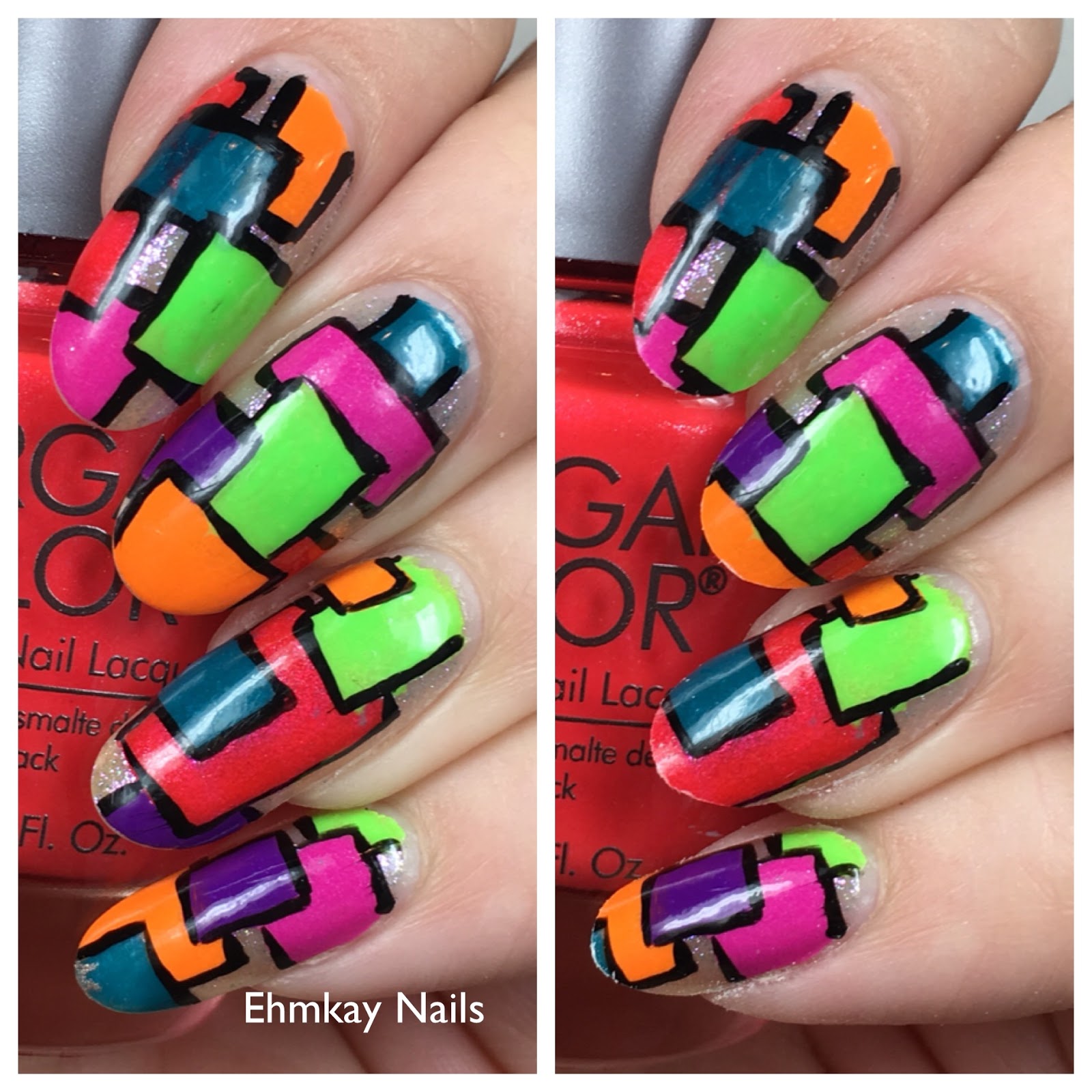 ehmkay nails: Neon Geometric Nail Art with Morgan Taylor Make a Splash