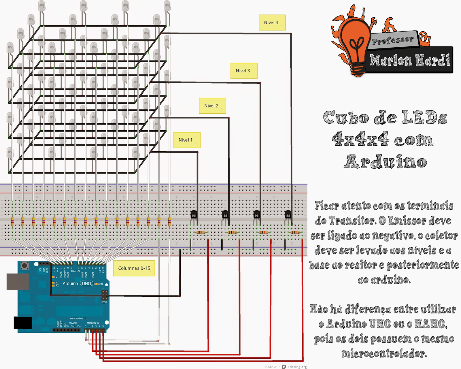 Marlon Nardi Walendorff: Como fazer um cubo de LED 4x4x4 com Arduino Tutorial Passo a Passo com ...