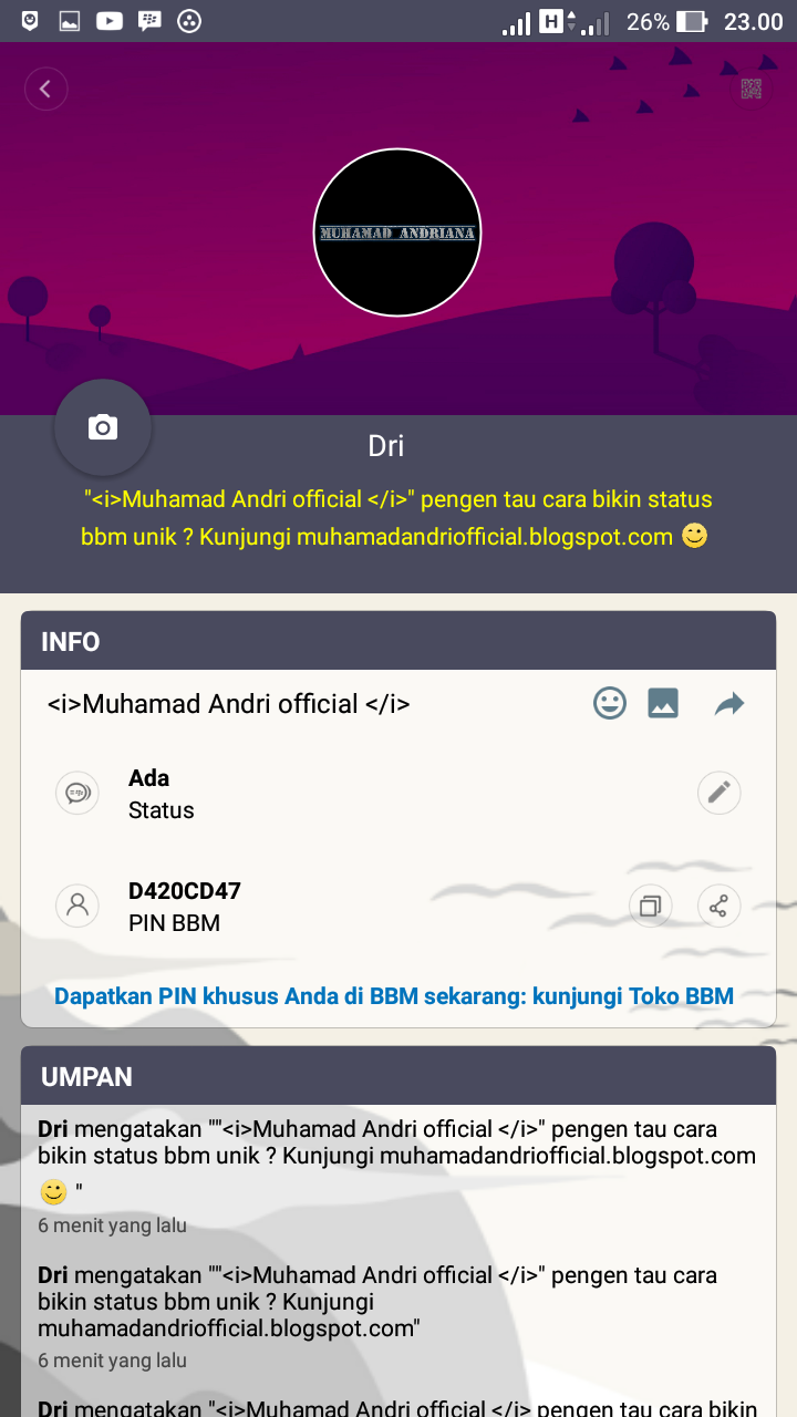 Trik membuat Status BBM miring pada Android