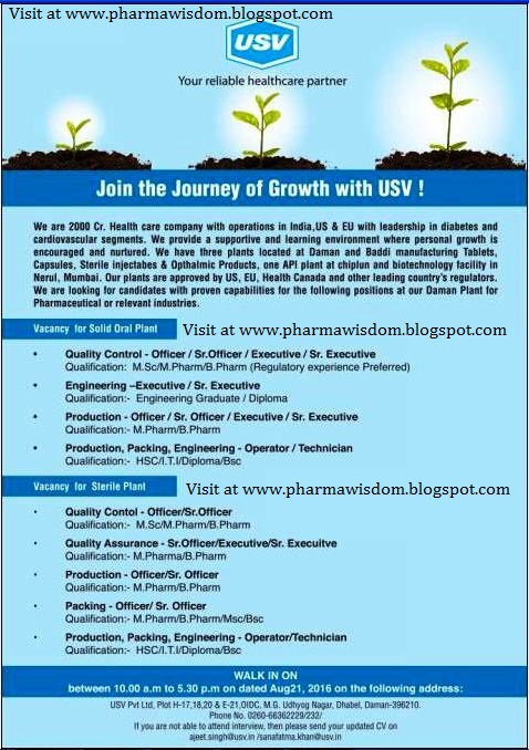 USV Pvt. Ltd - Walk-In Interview for Multiple Positions on 21st August ...