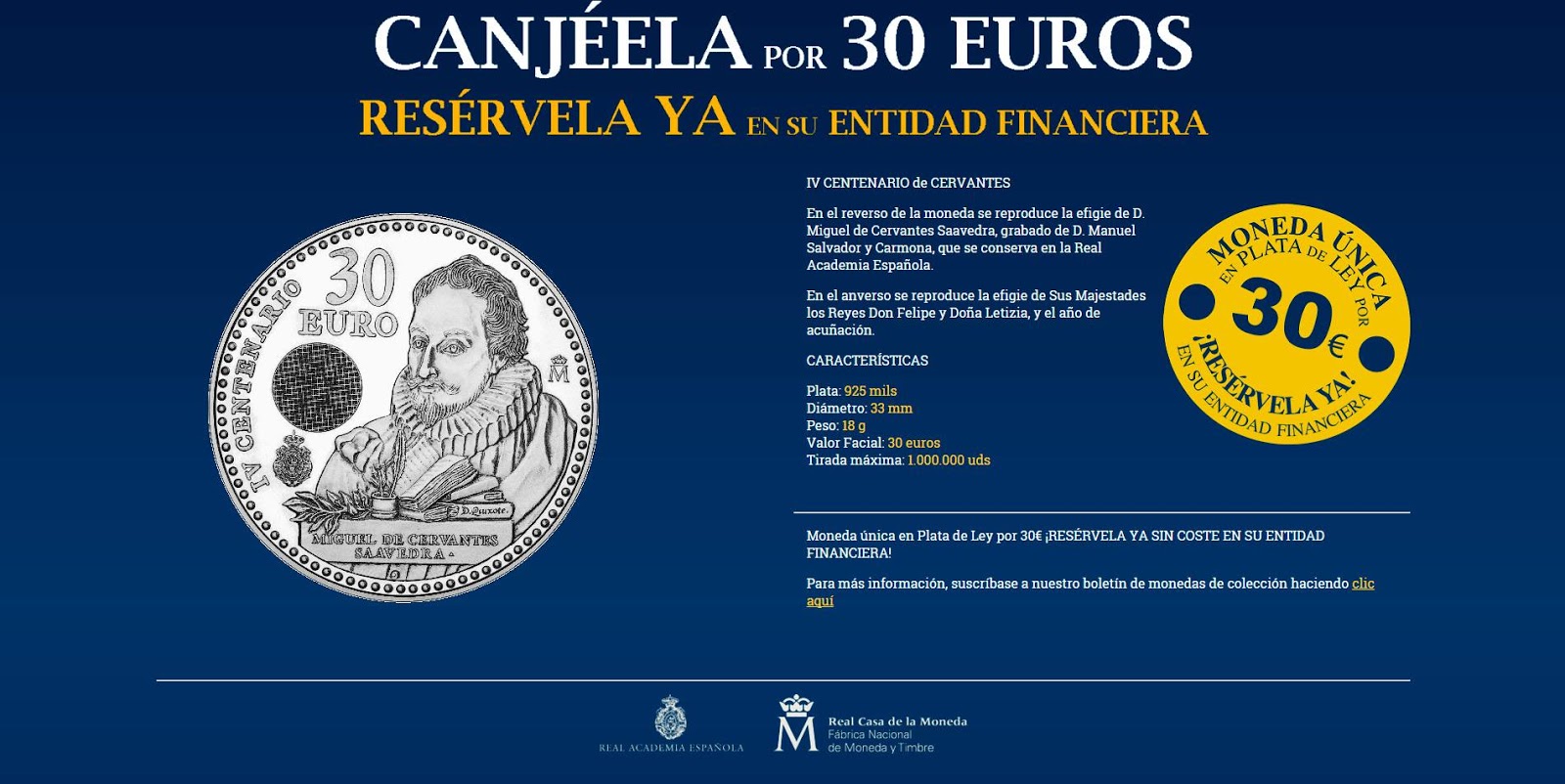 EL MUNDO DEL COLECCIONISMO: MONEDA DE 30 EUROS DE ESPAÑA 2016