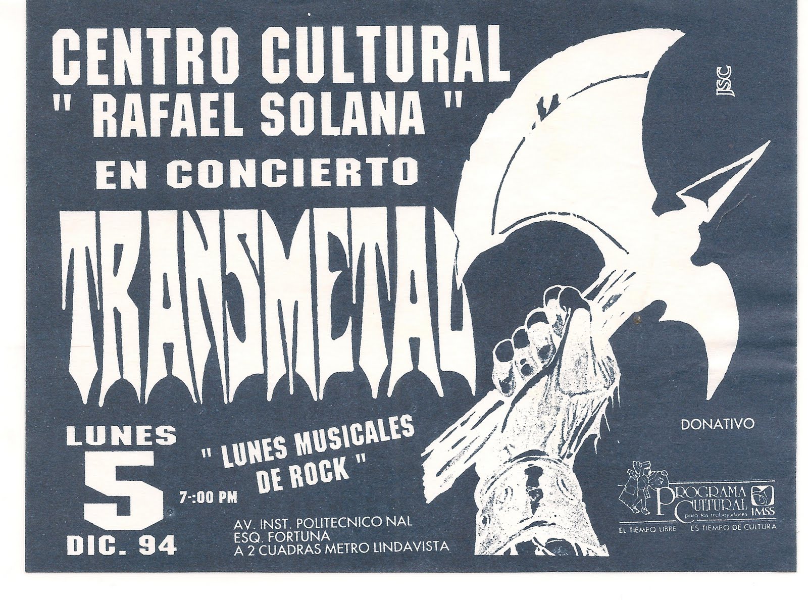PROPAGANDAS conciertos en mexico: TRANSMETAL 05 diciembre 1994