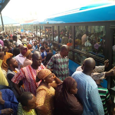 Massive crowd at BRT bus station in Ikorodu every morning (Photos)