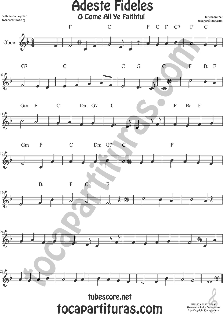 tubescore: O come All Ye Faithful Sheet music for flute, alto saxophone ...