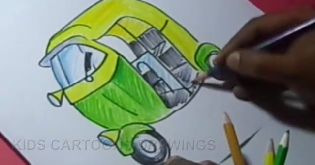 KIDS CARTOON DRAWINGS: How to Draw Indian Auto Rickshaw Drawing for kids