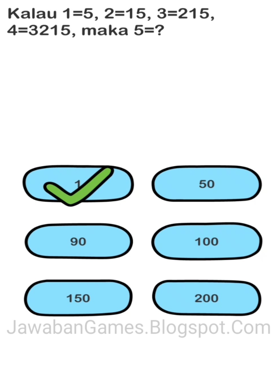 Brain Out Level 42: Kalau 1=5, 2=15, 3=215, 4=3215, maka 5=? (Terbaru 2024)