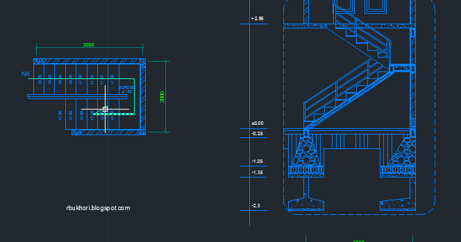 Contoh denah dan detail tangga autoCAD nya (dwg) - Hitungan Teknik Sipil