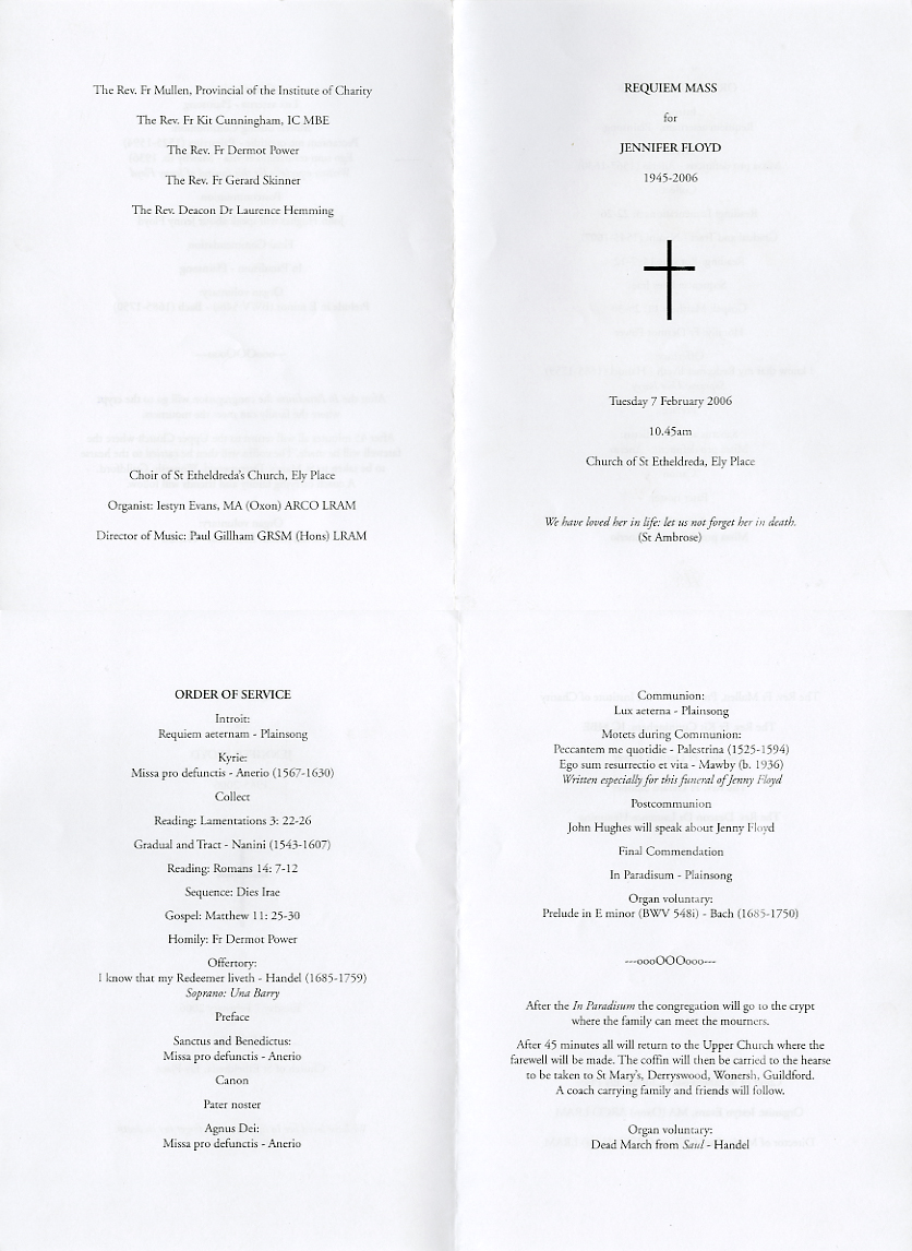 southern orders: AN ORDINARY FORM REQUIEM MASS IN ENGLAND