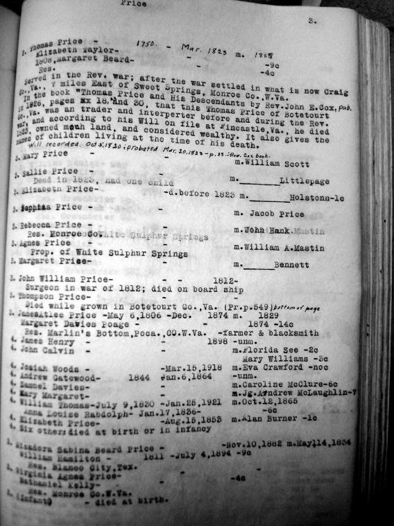 Pocahontas Commentator Plus: Price Family Tree