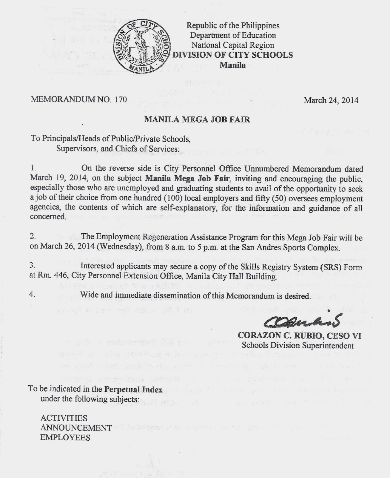 Department of Education Manila: Division Memorandum No. 170 - MANILA ... Department of Education Manila: Division Memorandum No. 170 - MANILA ...