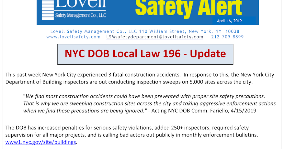 Safety Pays: NYC DOB Local Law 196 Update - April 16, 2019
