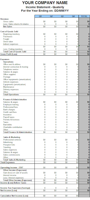 Income Statement (Quarterly) (Free Accounting and Finance Template ...