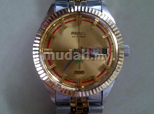Vintage Watch: Vintage Pagol 1000 Day Date Automatic 14K Rim Watch