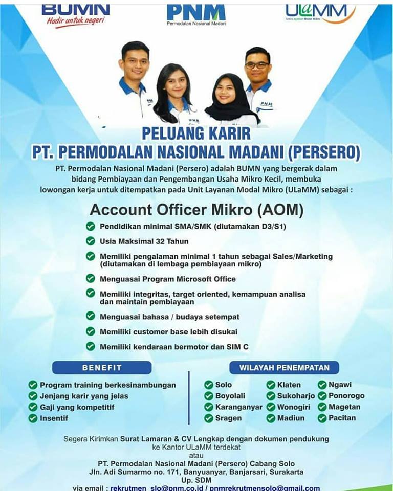 PT Permodalan Nasional Madani (Persero) - Micro Account Officer ULaMM PNM April 2018 - Lowongan ...