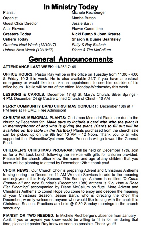 First United Methodist Church of Perry NY: Sunday Morning Announcements ...