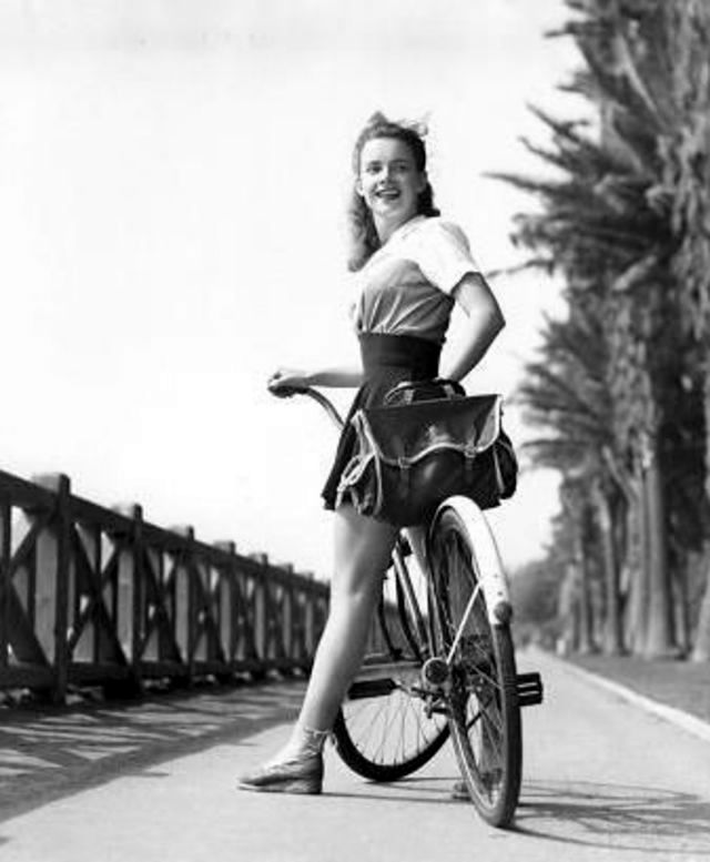 Susan Peters Riding Her Monark Bicycle Along the Pacific Palisades at ...