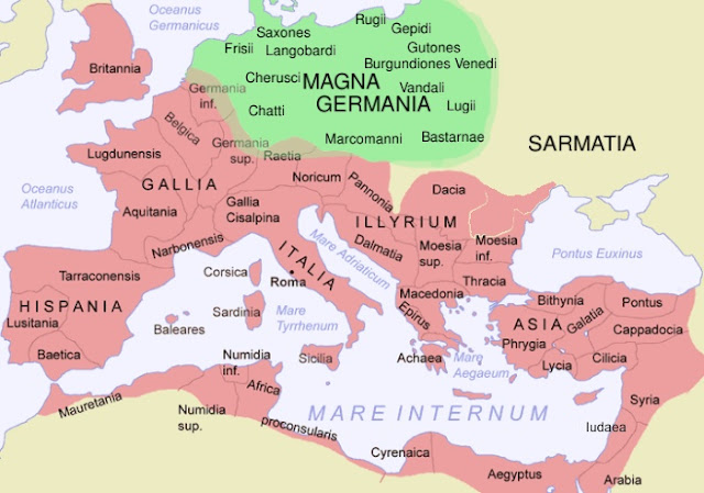HISTORICAL MAPS: Map of Magna Germania and Roman Empire