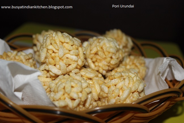 Busy At Indian Kitchen: Pori Urundai (Puffed rice balls)