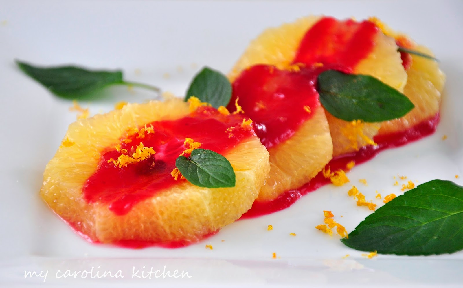 My Carolina Kitchen: Sliced Oranges with Cranberry Coulis and Seasons ...