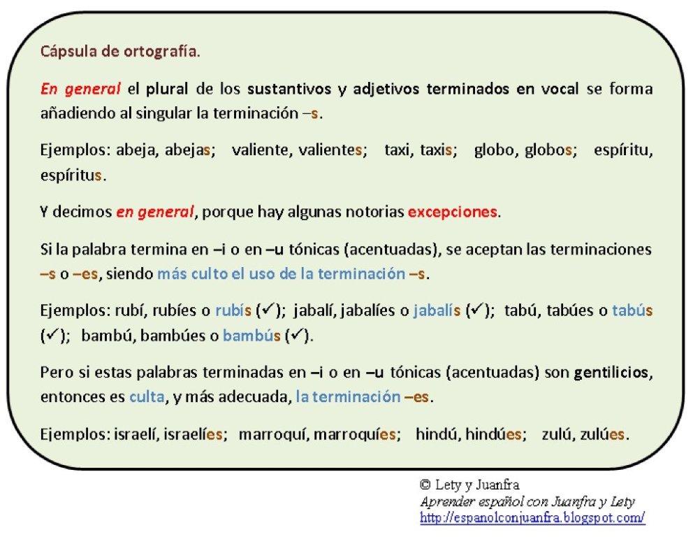 aprendiendo español con Lety y Juanfra: Plural de sustantivos y ...
