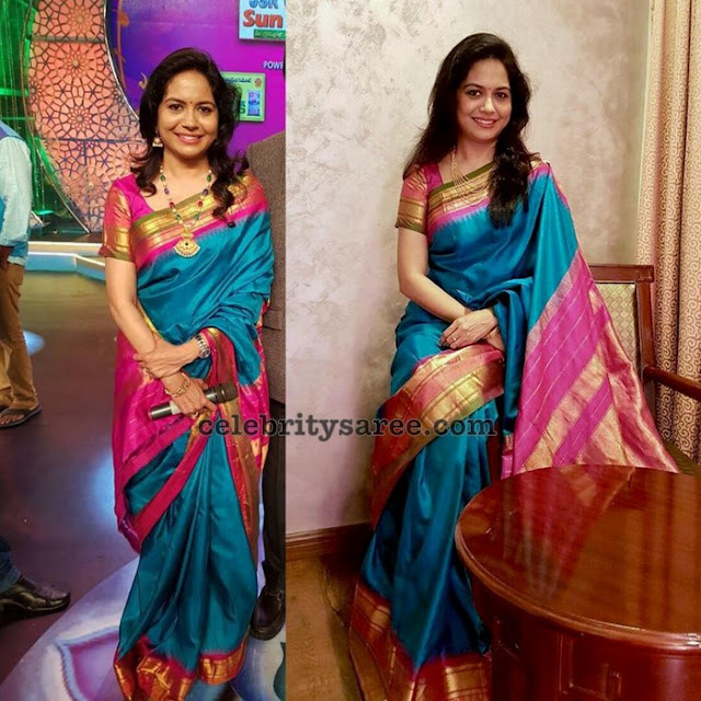 Singer Sunitha Blue Silk Saree - Saree Blouse Patterns
