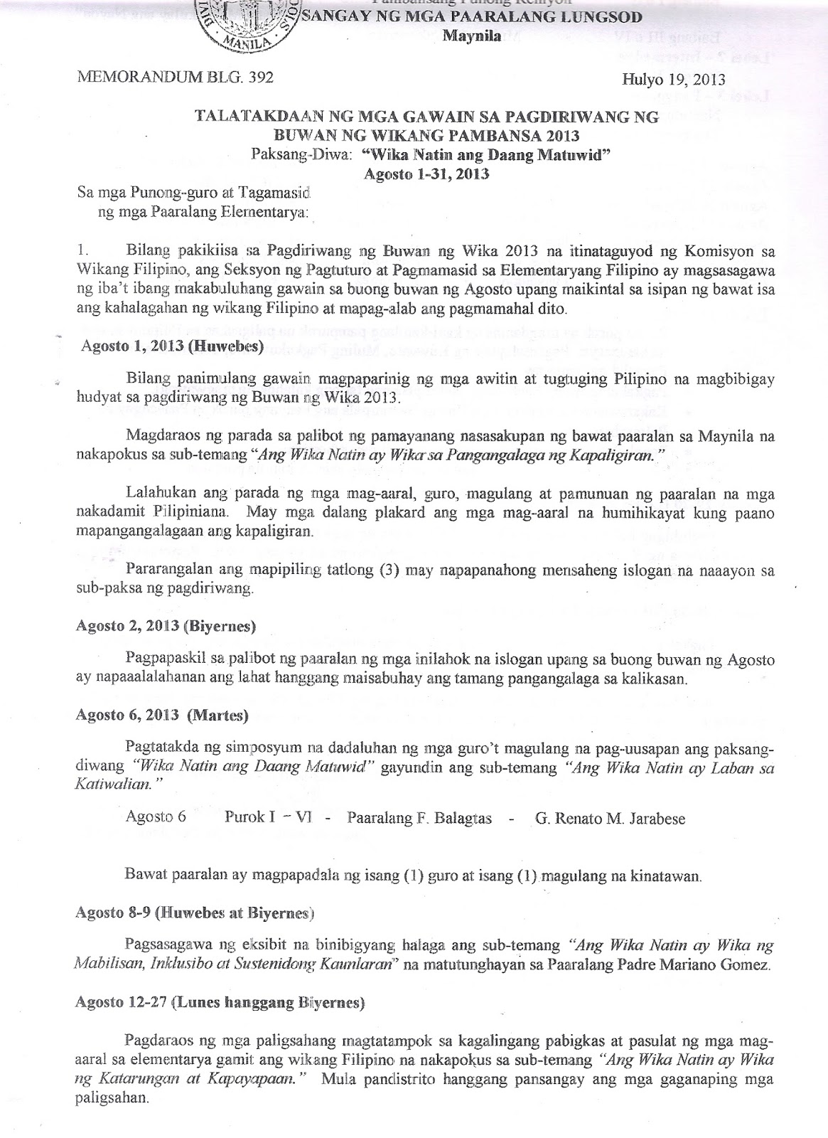 Sample program paper for buwan ng wika - tanguide