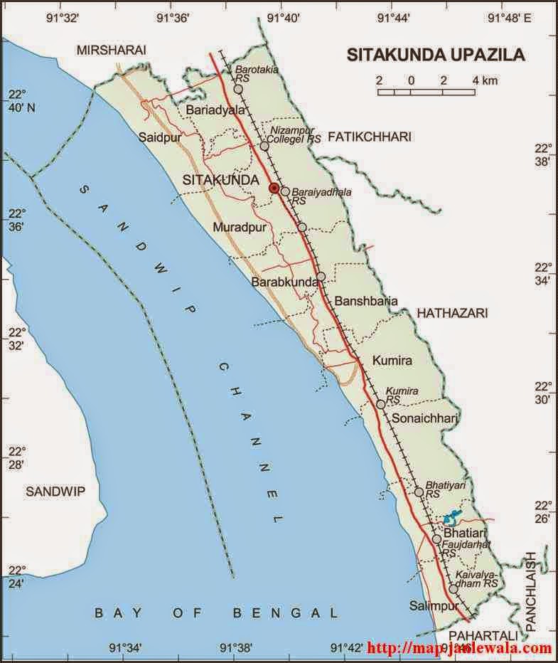 Sitakunda Upazila Map, Chittagong District, Bangladesh