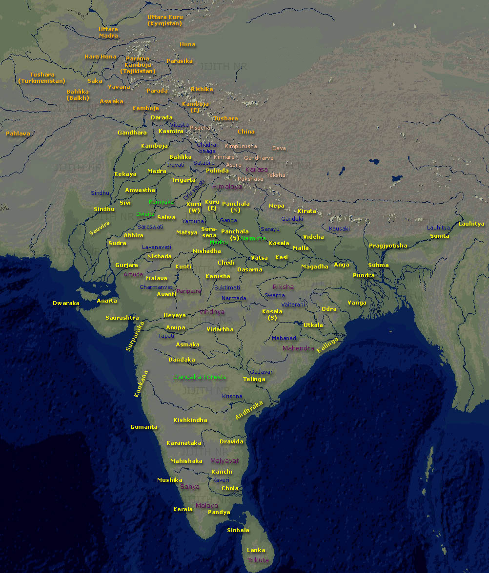 Map of Mahabharatha places with current day locations ~ Vedic Temples