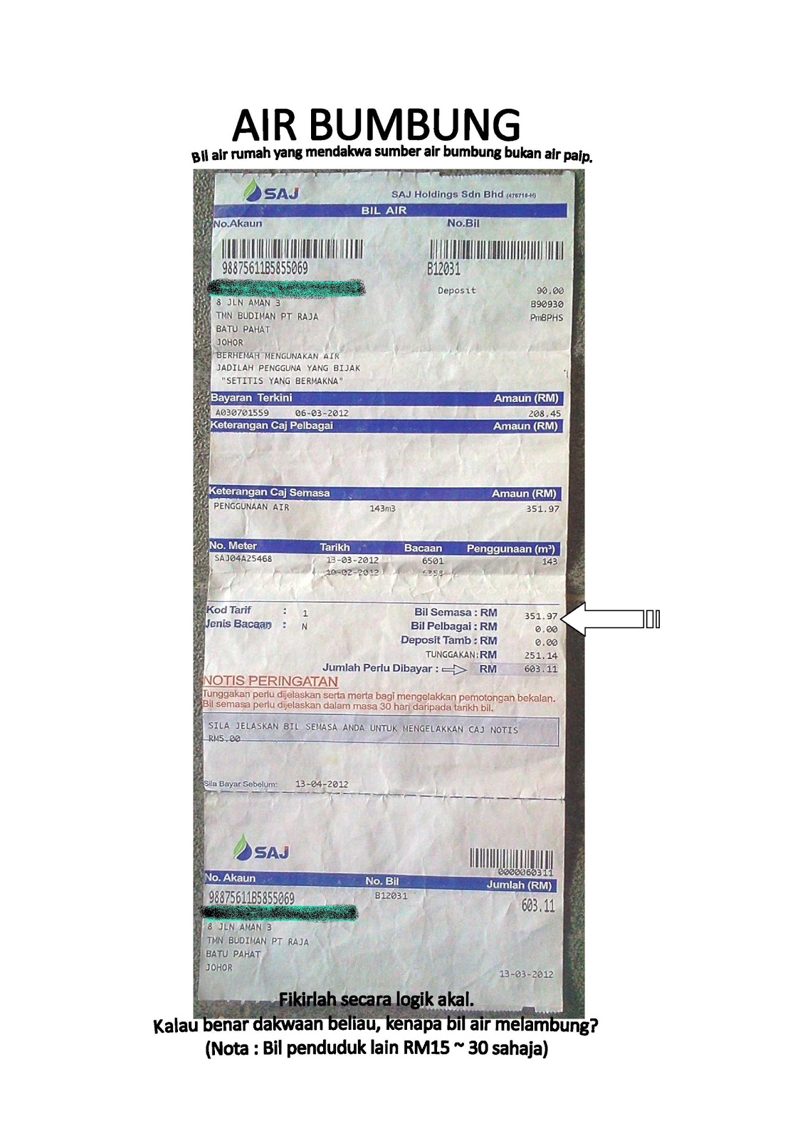 Air 'ajaib' dari bumbung: Bil air yang melambung tinggi jadi bukti
