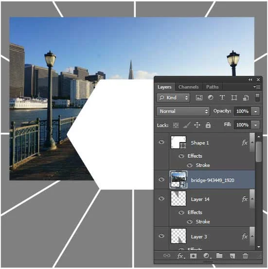 PhotoEffect: Photo Collage in Photoshop (12 pictures around hexagon)