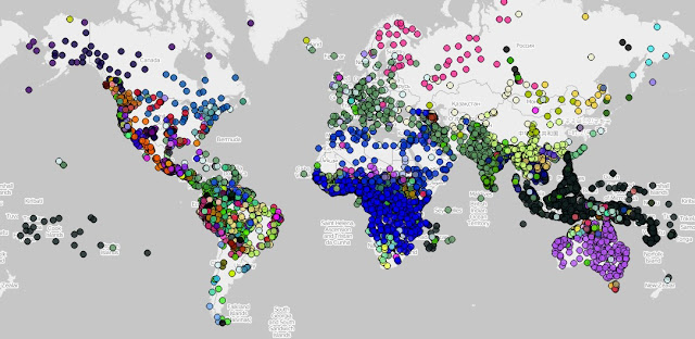 World map of language families from Glottolog