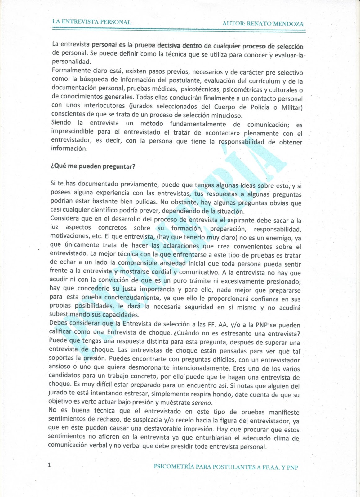PSICOMETRÍA: LA ENTREVISTA PERSONAL