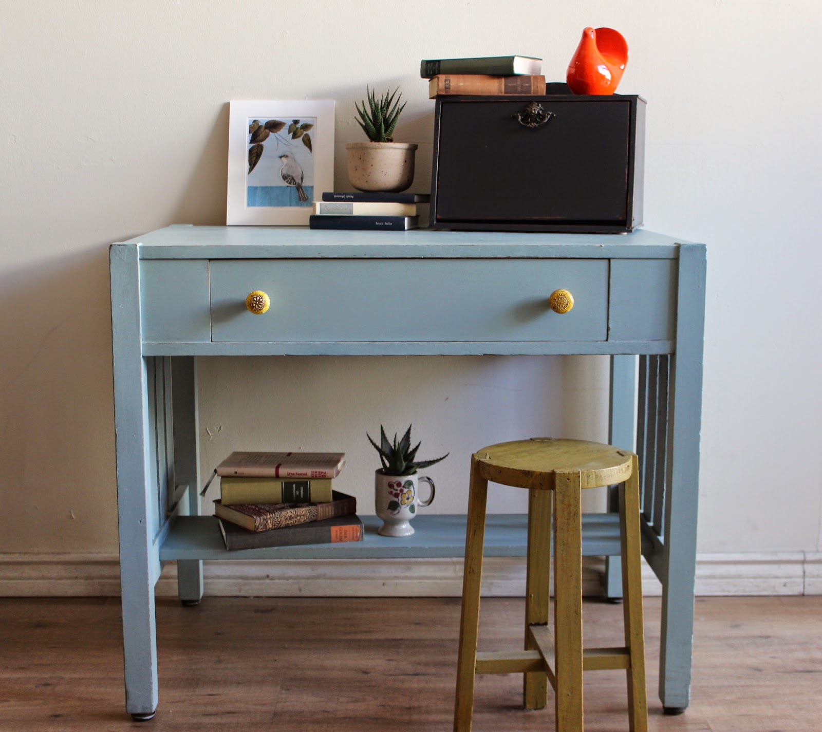 Poppyseed Creative Living: Robin's Egg Painted Desk with Built-In Shelf