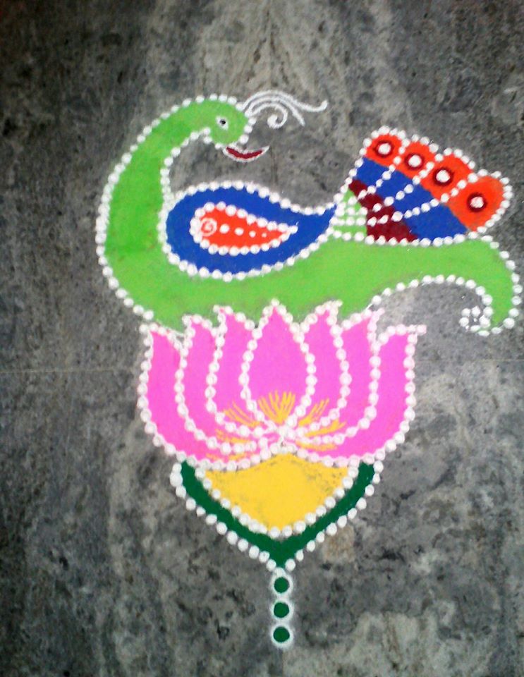 TELUGU WEB WORLD: KUNDAN PEACOCK RANGOLI ART