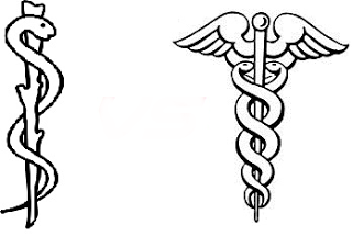 La Vara de Esculapio, Caduceo de Mercurio y Estrella de la Vida