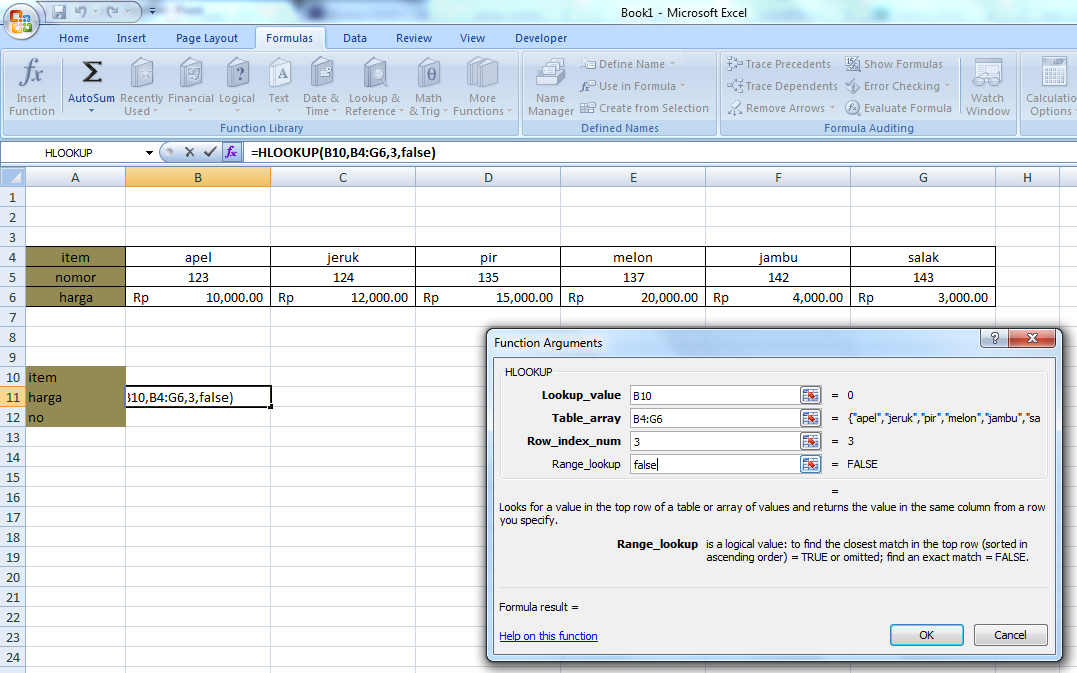 Rumus HLOOKUP pada MS Excel | DANHOUSE