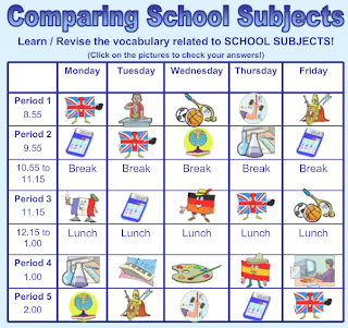 The English Blog: School subjects and timetable