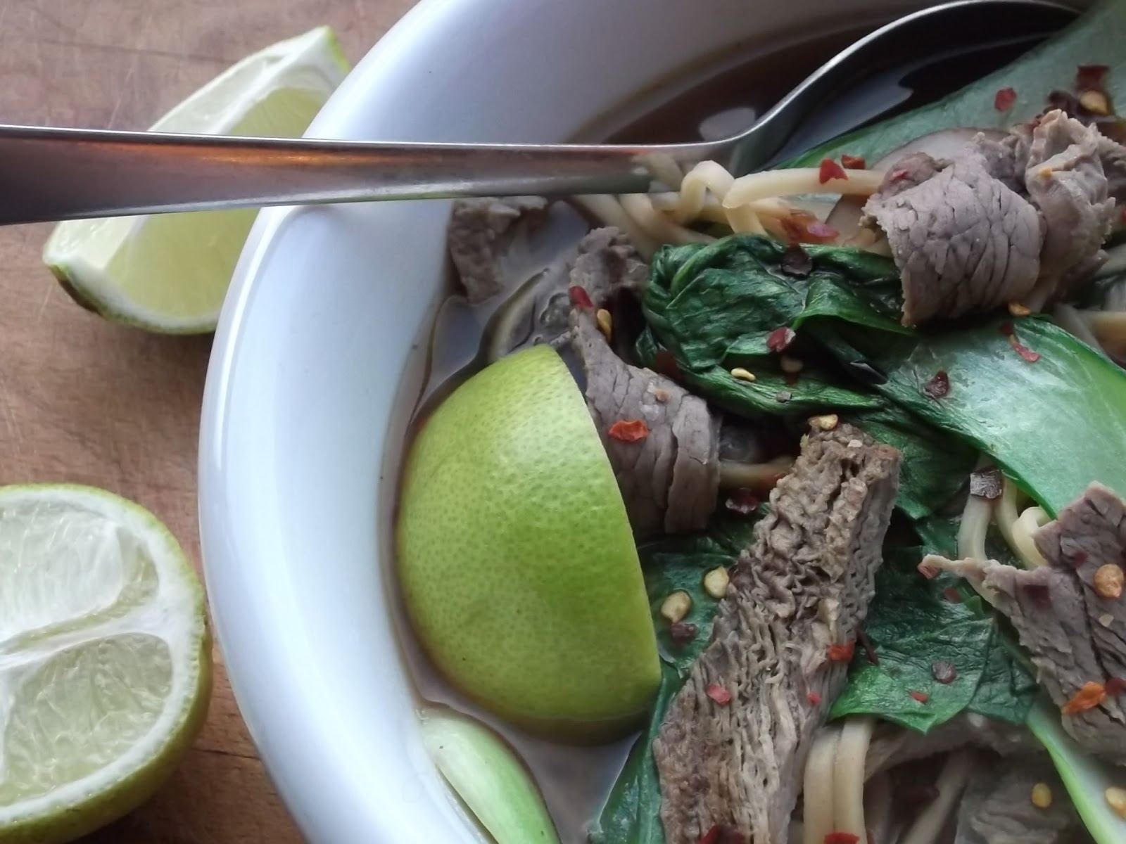chip butties and noodle soup: super quick miso, pak choi and beef ...