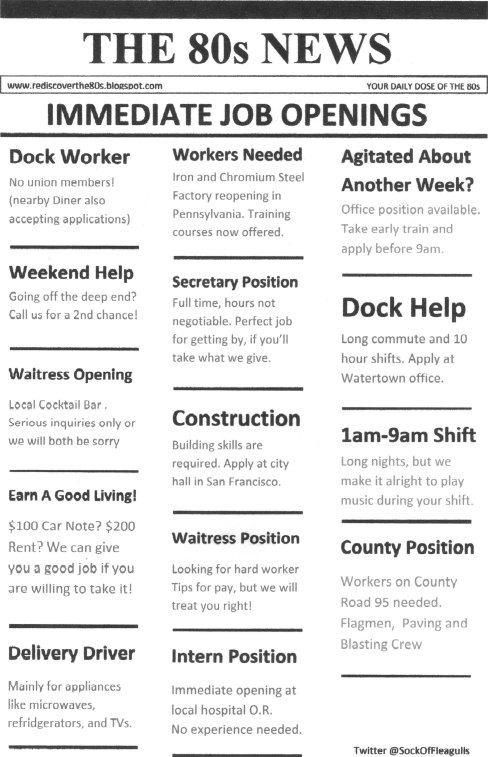 80s Exam: Newspaper Job Openings - Rediscover the '80s