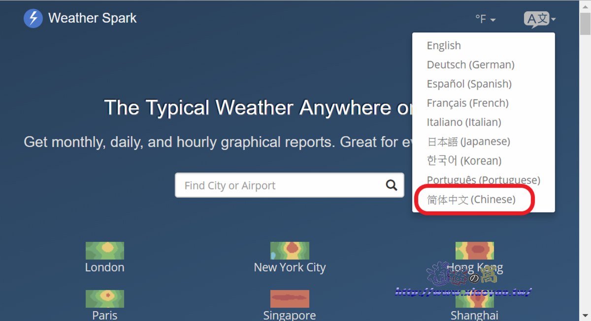 Weather Spark 氣象資料庫，查詢世界各地典型天氣資訊