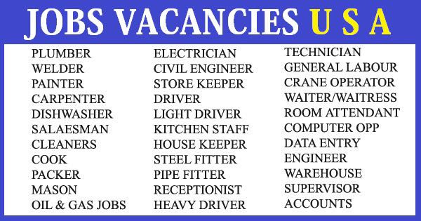 JOBS VACANCIES IN USA APPLY NOW