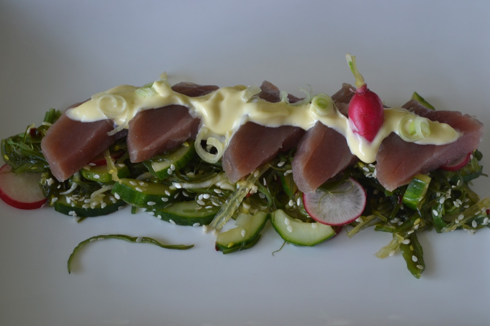 Mijn kookavonturen: Rauwe tonijn met zeewiersalade en wasabimayonaise