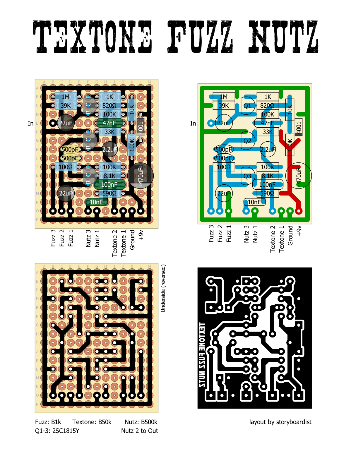 Perf and PCB Effects Layouts: Austone Textone Fuzz Nutz