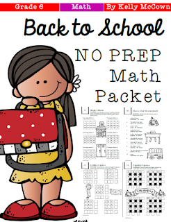 Kelly McCown: Back to School NO PREP Math Packet - 6th Grade