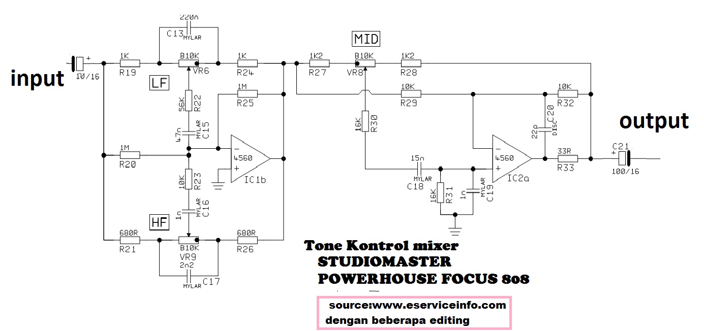 SKEMA TONE KONTROL MIXER STUDIOMASTER POWERHOUSE FOCUS 808