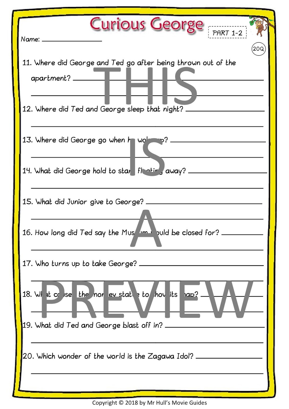Curious George Movie Guide + Activities - Answer Keys Included ~ Movie ...