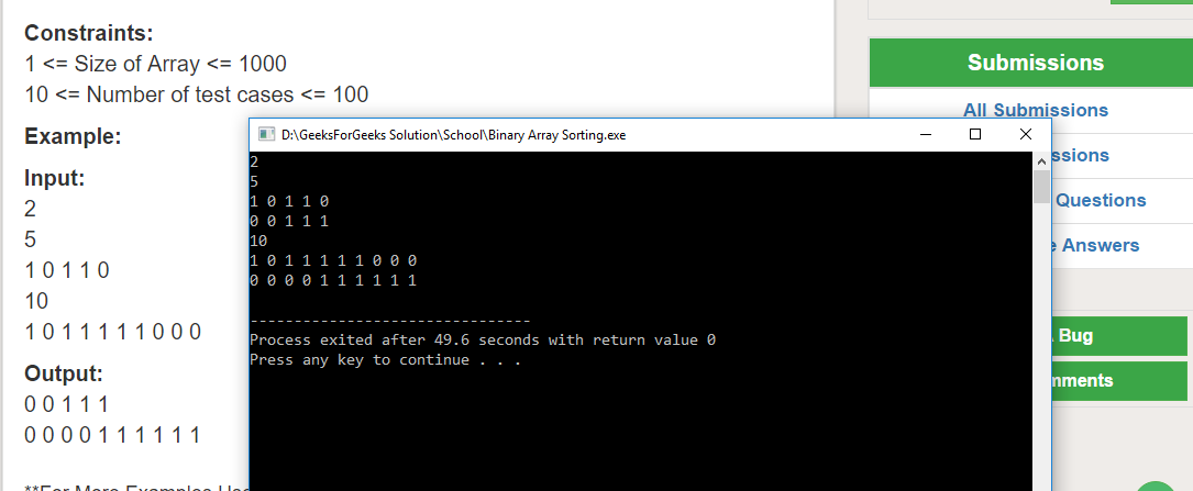 Geeksforgeeks Solution For Binary Array Sorting