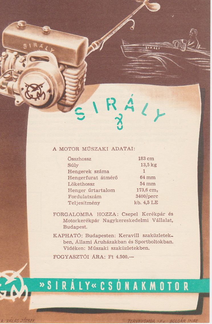 Magyar csónakmotorok: Sirály és Buday ismertetők
